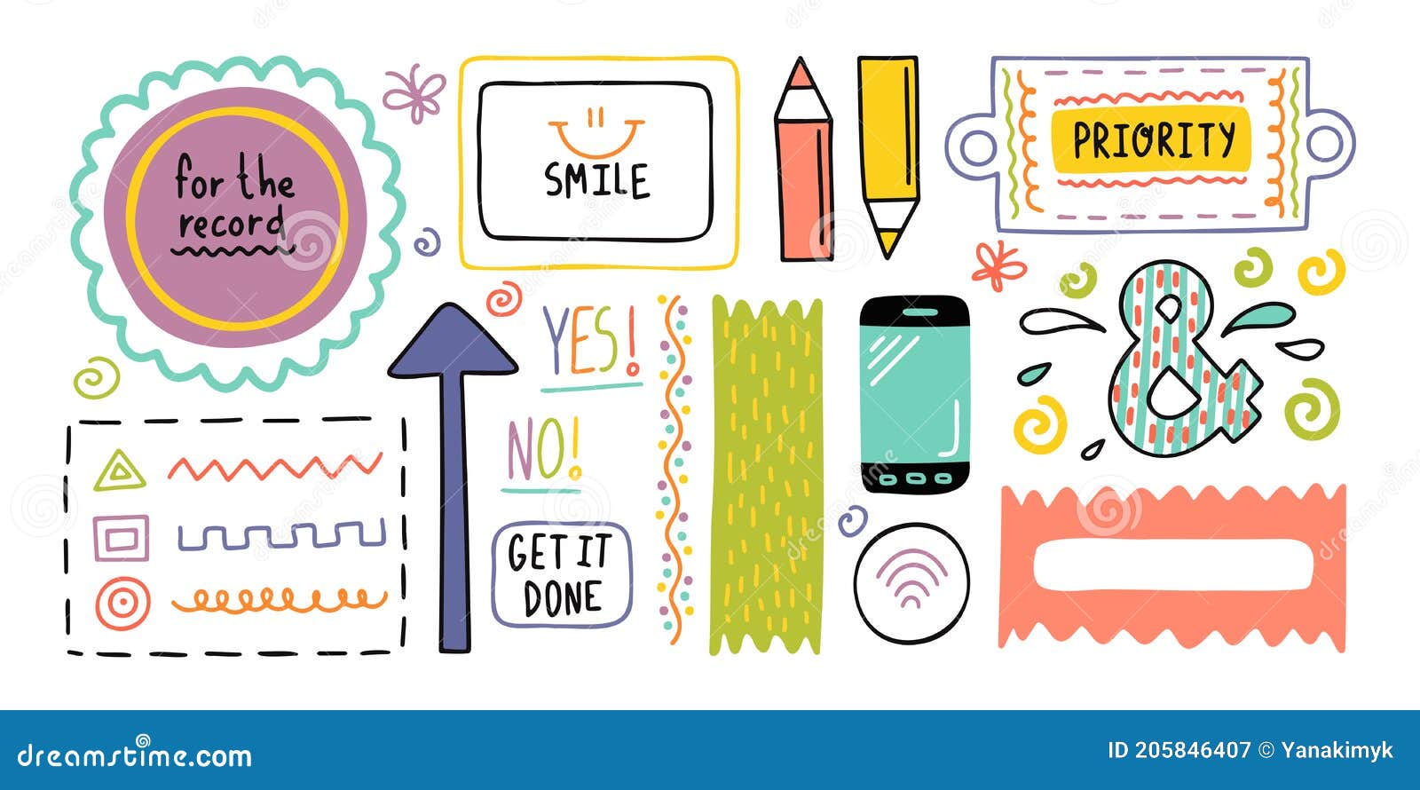 Diary Cute Note Elements. Hand Drawn Doodles Bullet Journal Banners ...