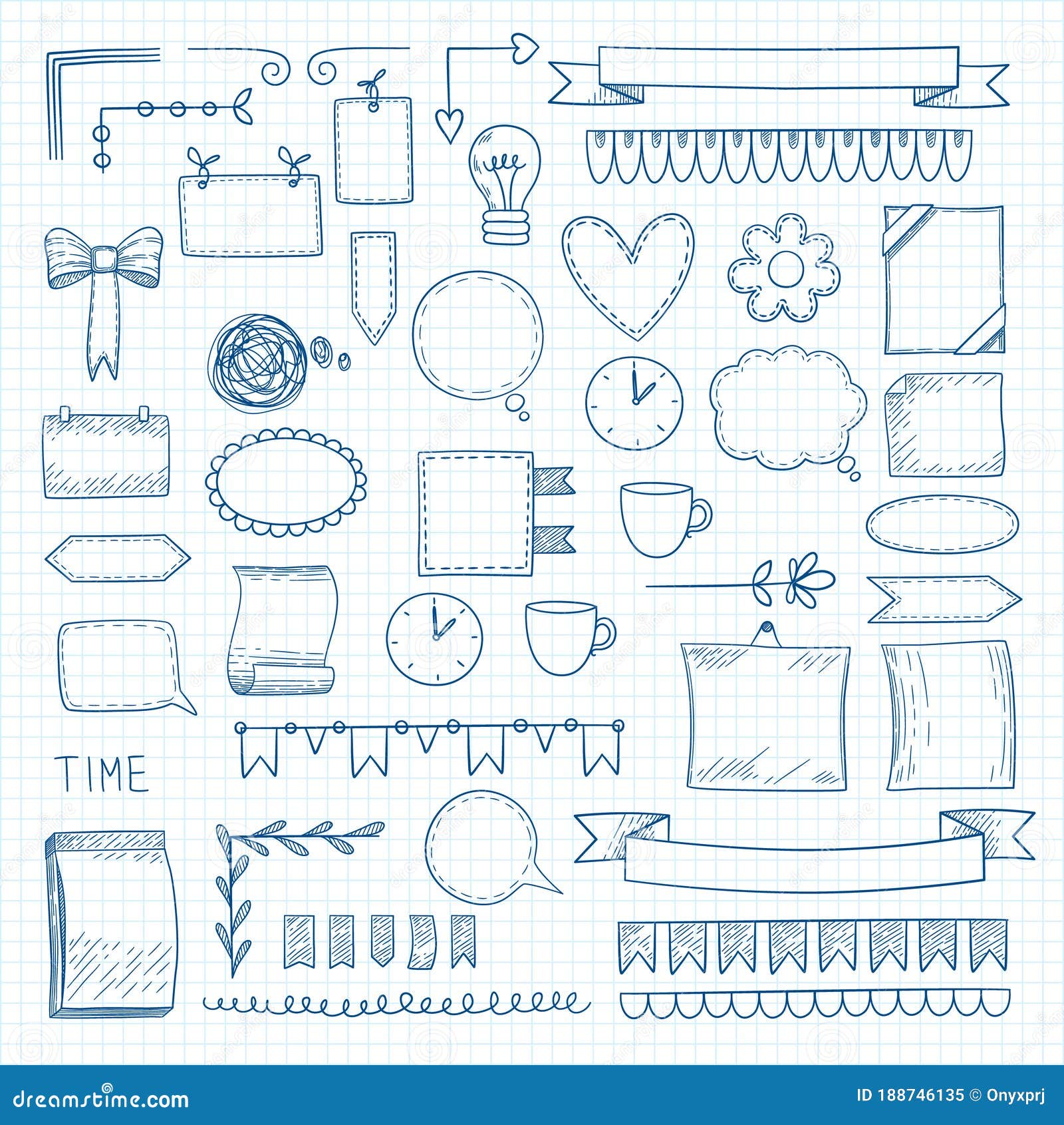 Diary Doodle Notes. Hand Drawn Graphic Shapes Frames for Notebook daily ...