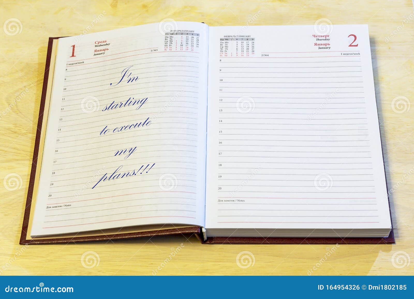 The Diary with the Entry is Open on the Page of the First of January ...