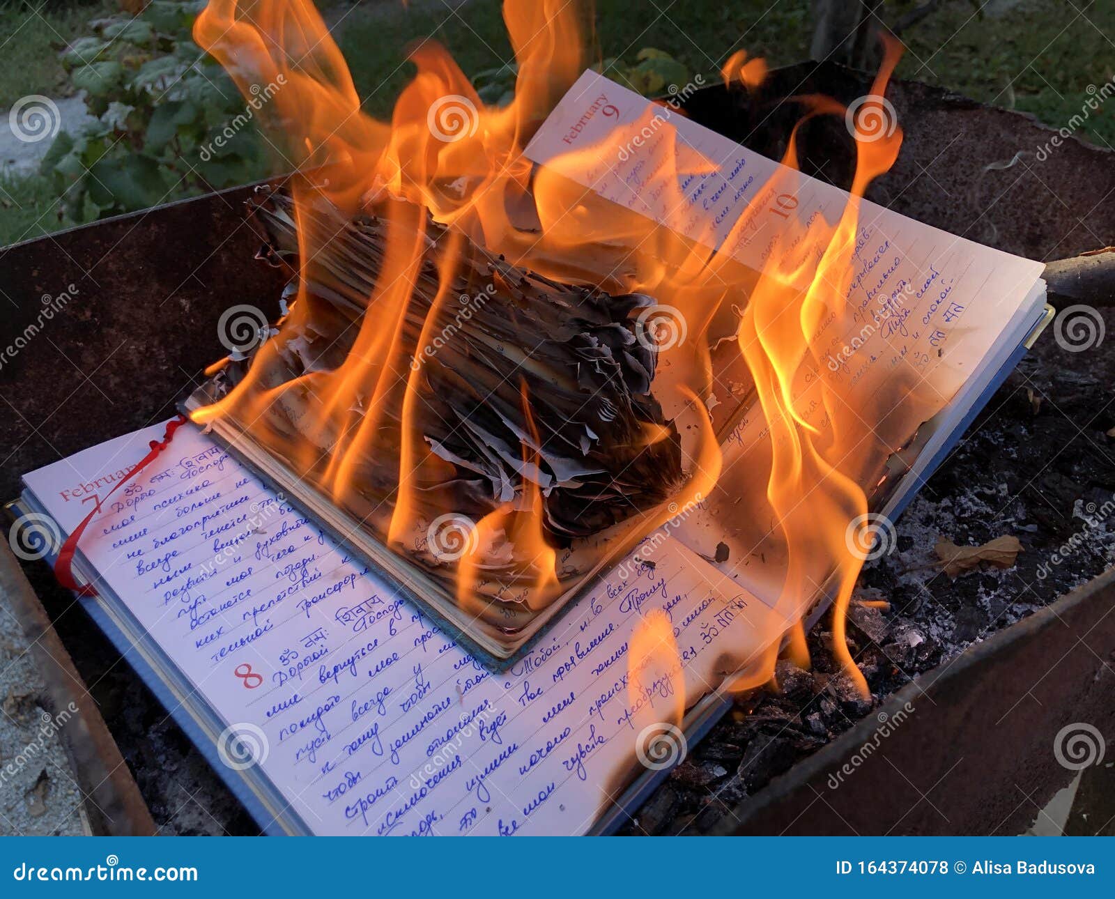Diary with daily Hand Written Note Burning in Fire Flame Stock Photo ...