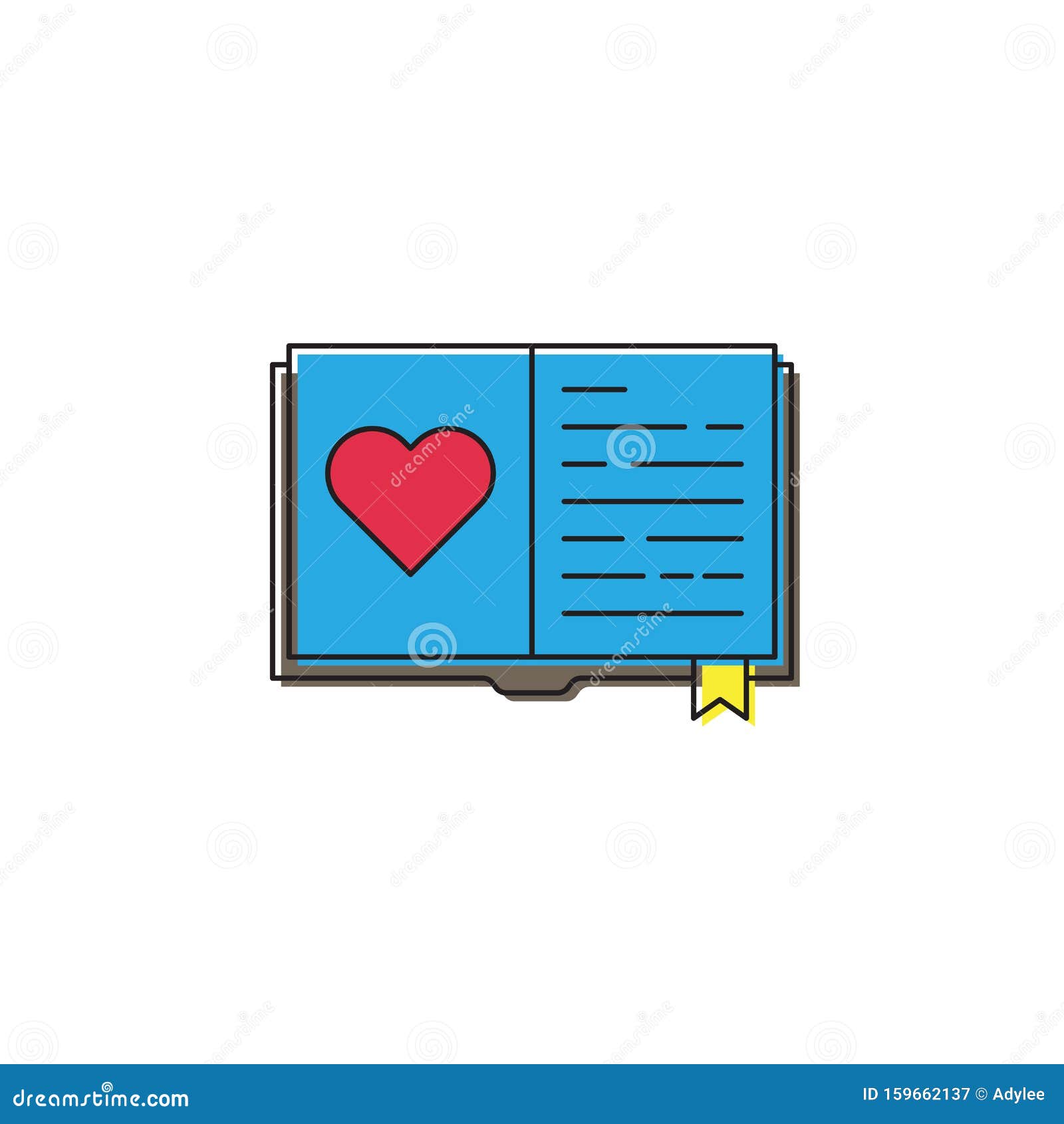 Diary with Heart Vector Icon Symbol Isolated on White Background Stock ...