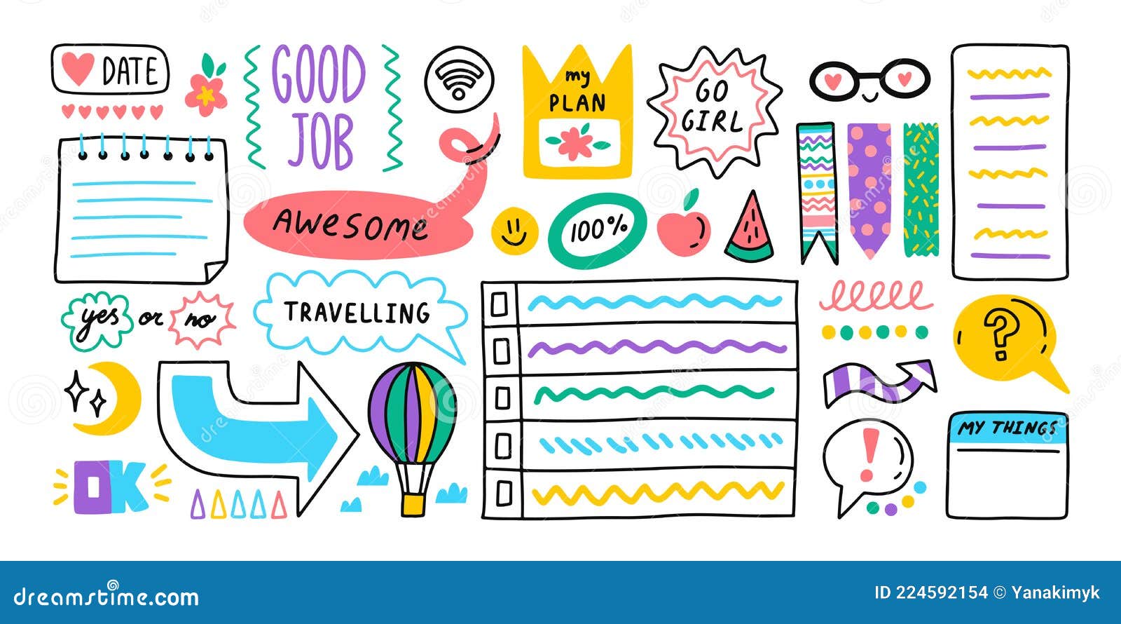 Diary Journal School Cartoon Bullet Stickers. Memo Stickers Stock ...