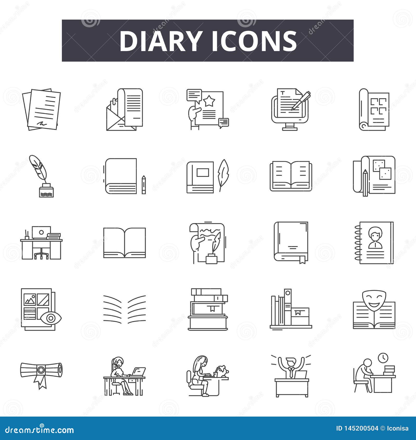 Diary Line Icons, Signs, Vector Set, Outline Illustration Concept Stock ...