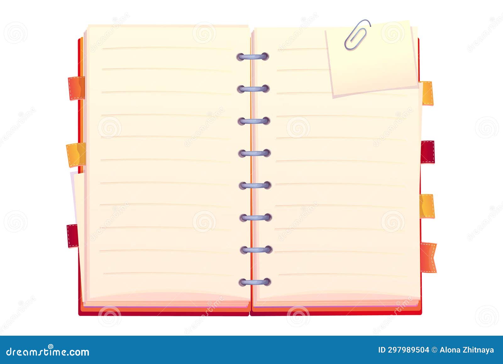 Diary, Note Book in Cartoon Style Top View Isolated on White Background ...
