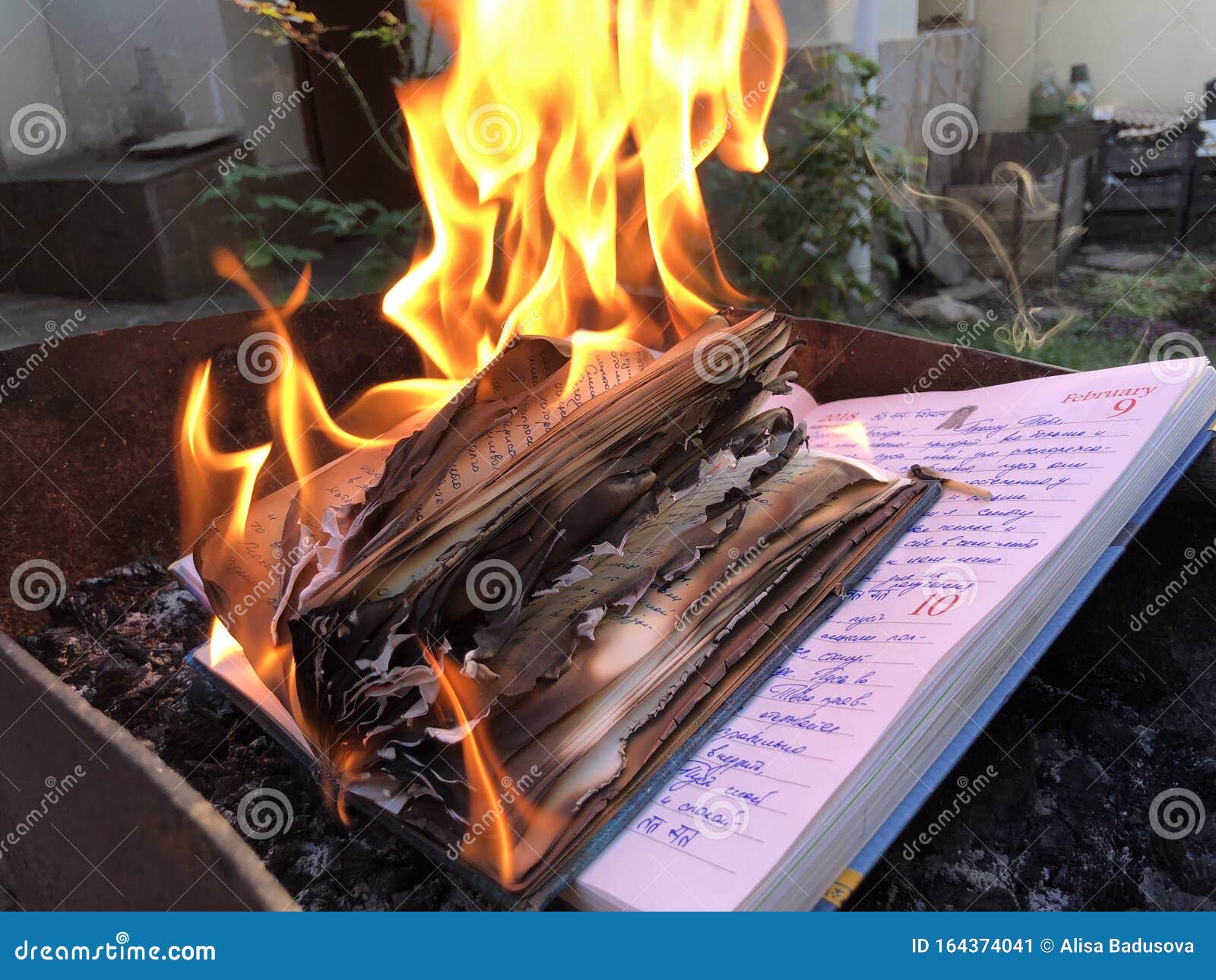 Diary with daily Hand Written Note Burning in Fire Flame Stock Image ...