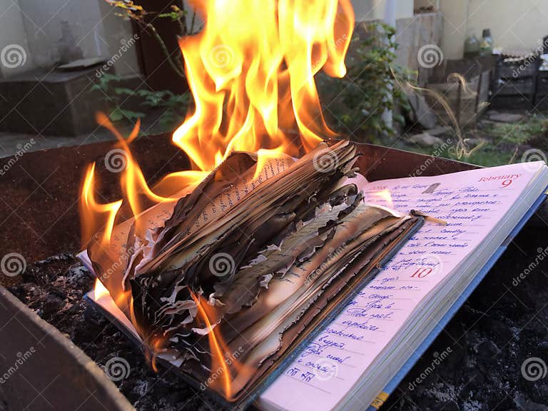 Diary with daily Hand Written Note Burning in Fire Flame Stock Image ...