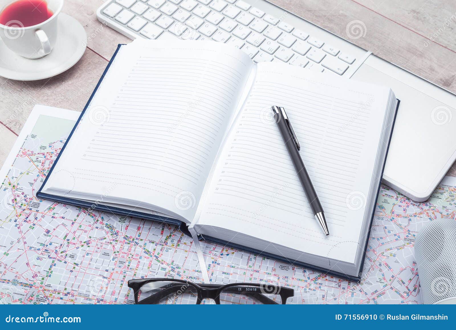 Diary Notepad with Accessories on Table Stock Photo - Image of paper ...