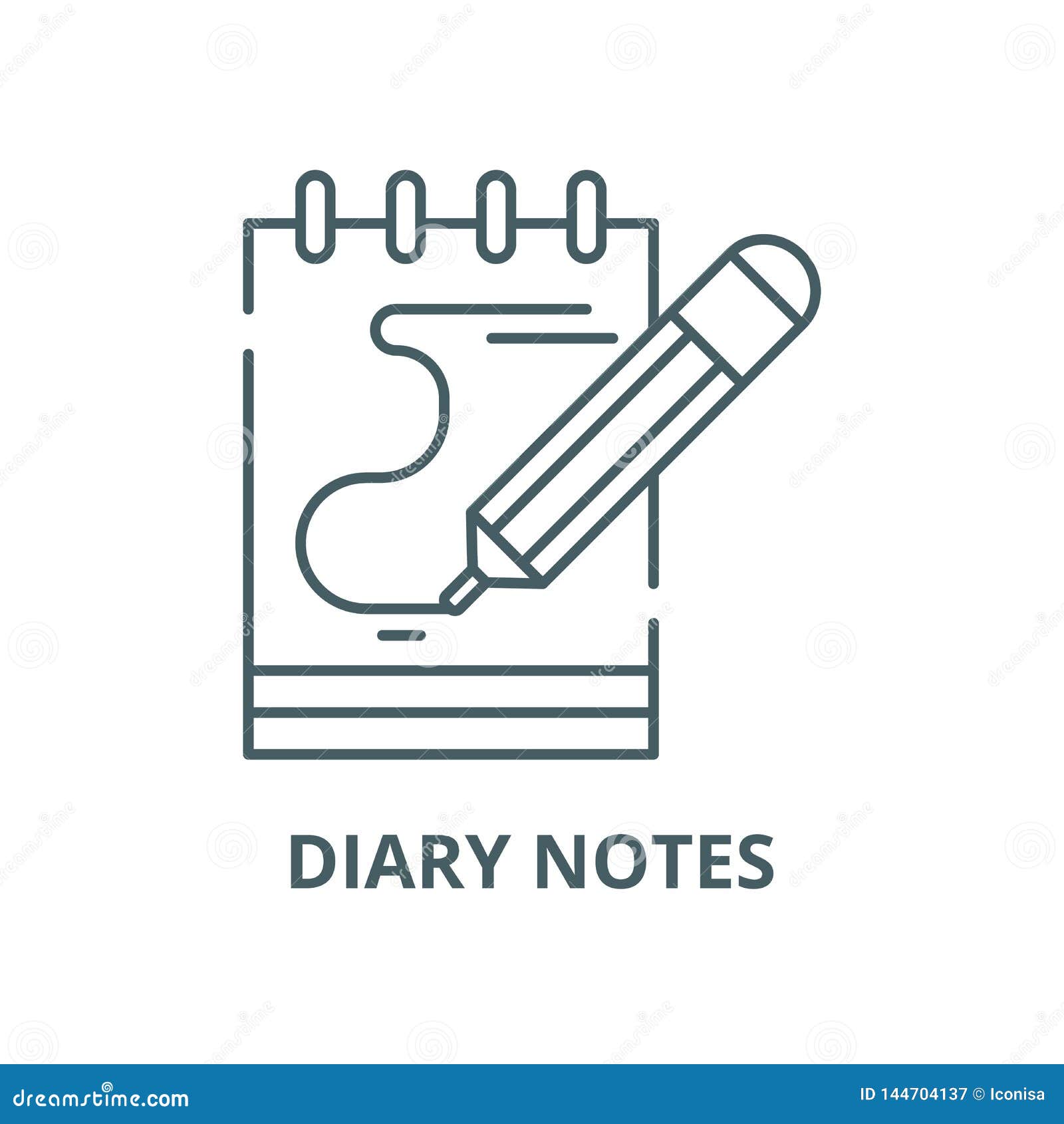 Diary Notes Line Icon, Vector. Diary Notes Outline Sign, Concept Symbol ...