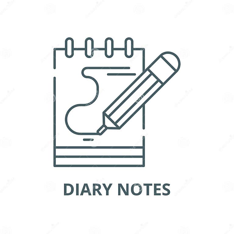 Diary Notes Line Icon, Vector. Diary Notes Outline Sign, Concept Symbol ...