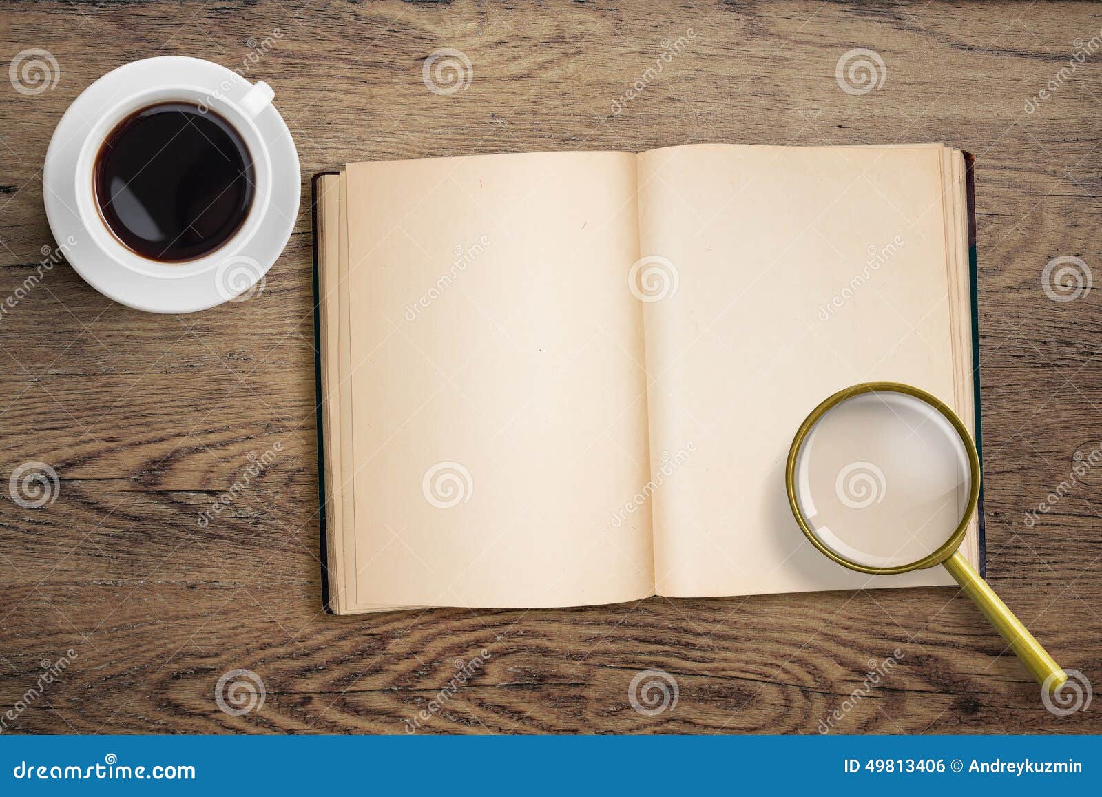 Diary or Open Book with Loupe and Coffee Cup Stock Photo - Image of ...