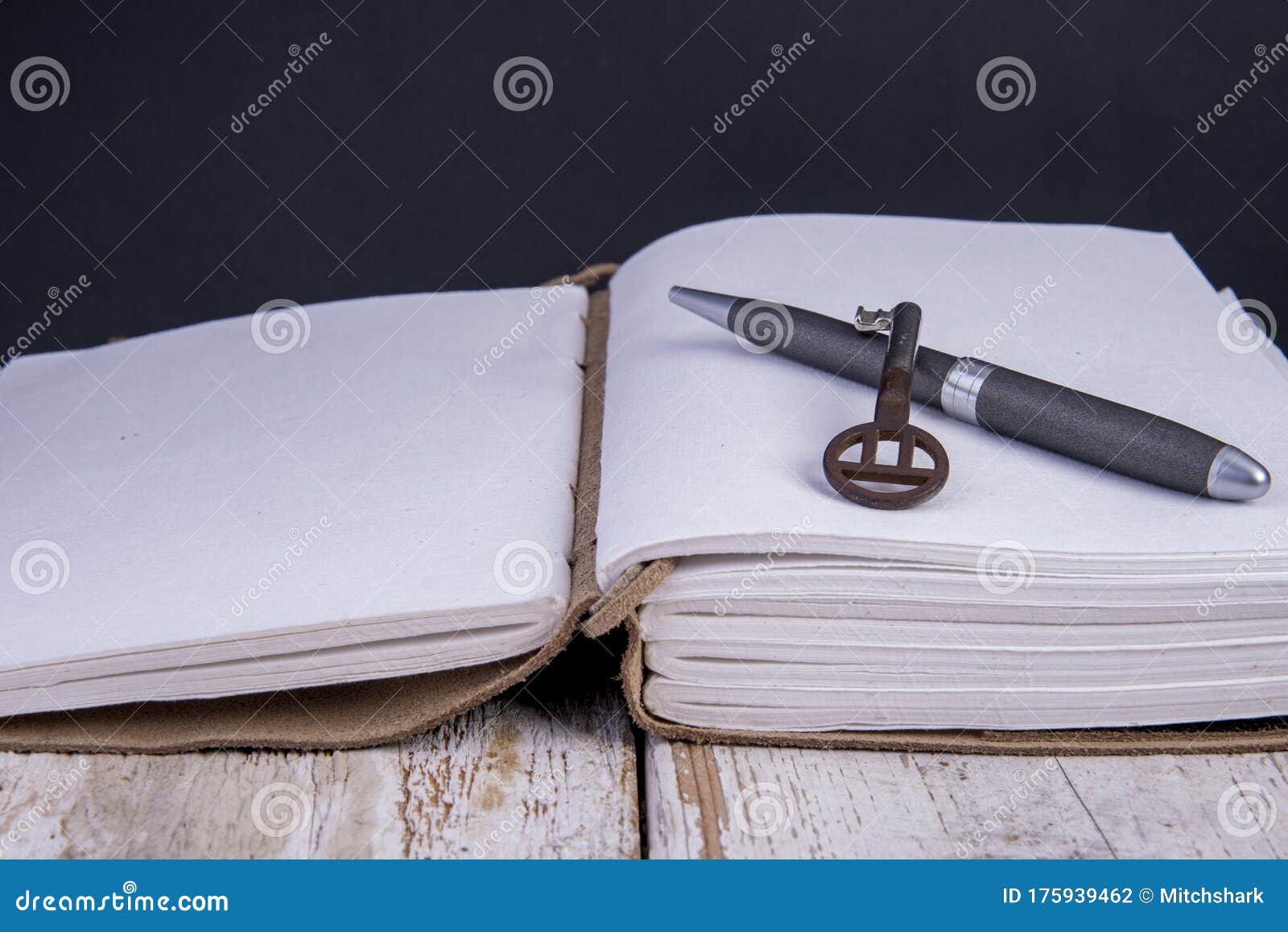 Diary Opened and Empty with an Old Key Stock Photo - Image of history ...