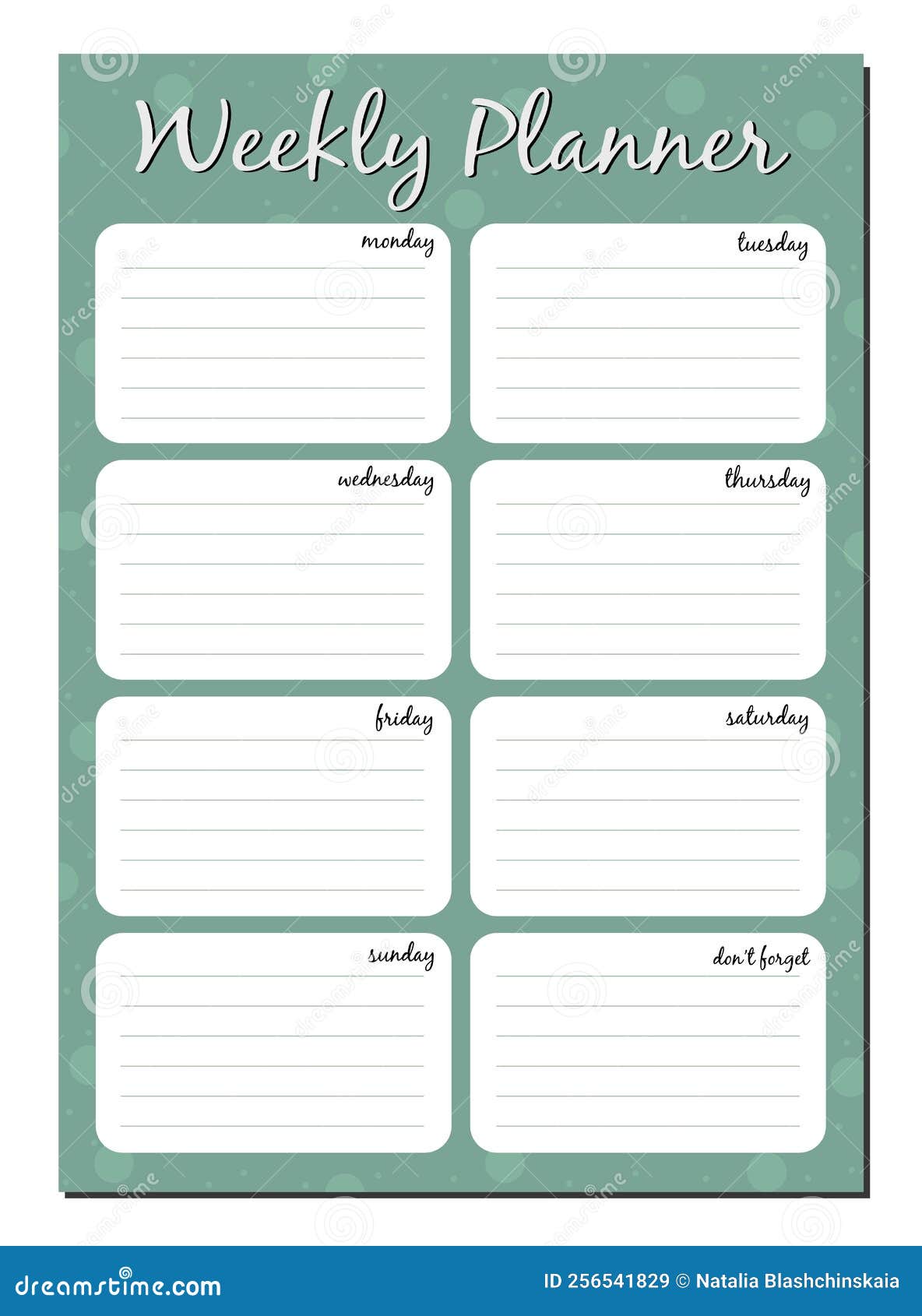 Diary Page, Weekly Planner. Vector Design for a daily Planner, To-do ...