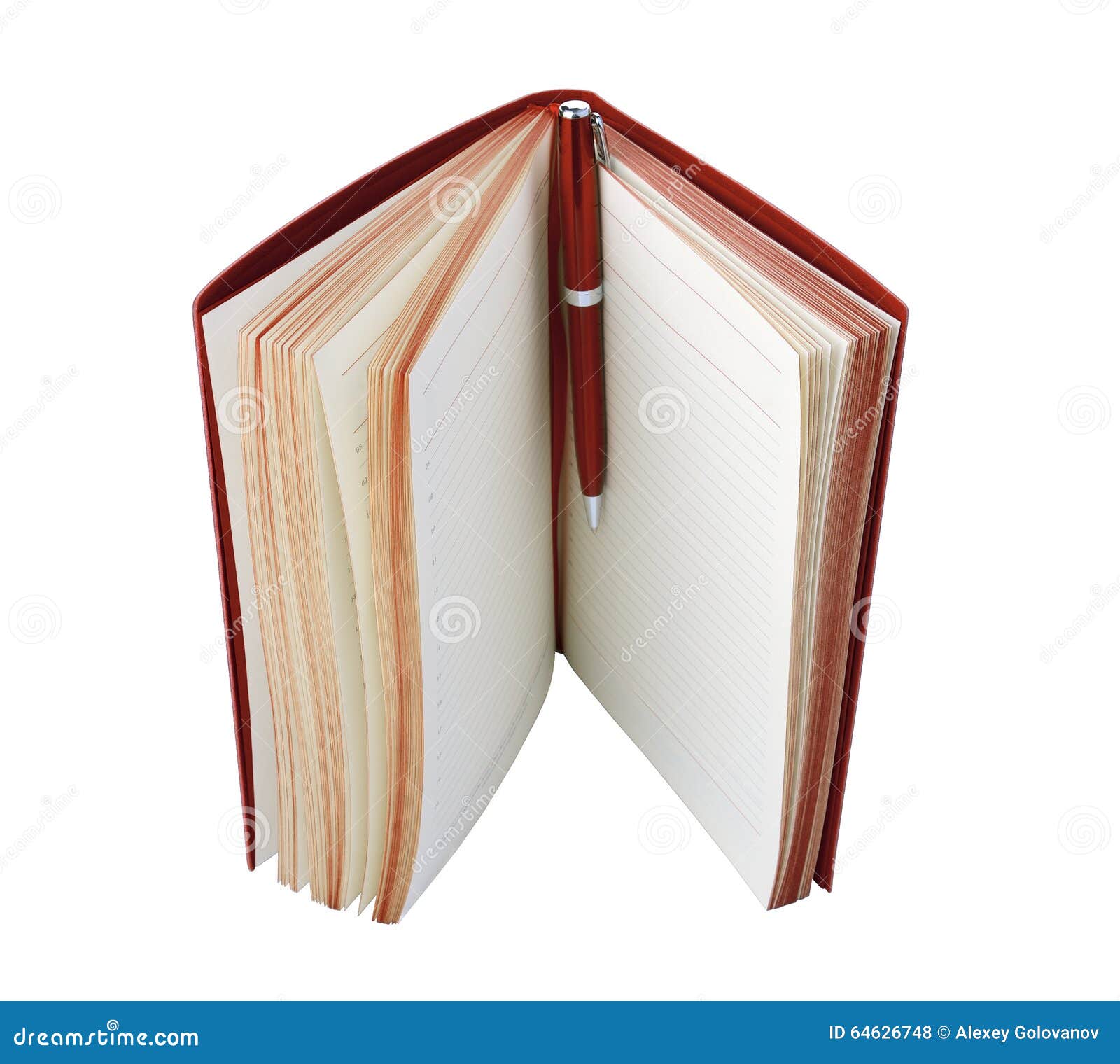 Diary and pen red color stock photo. Image of notebook - 64626748