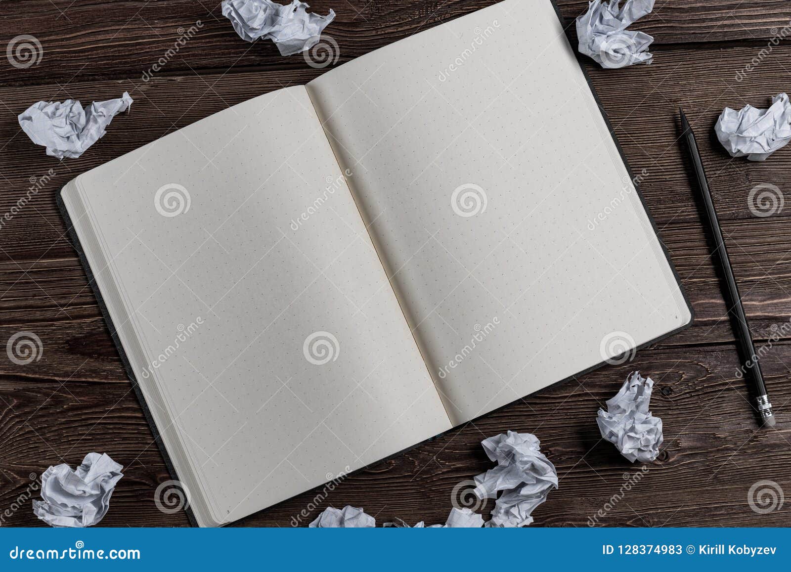 Diary with Pencil and Crumpled Paper Stock Image - Image of background ...