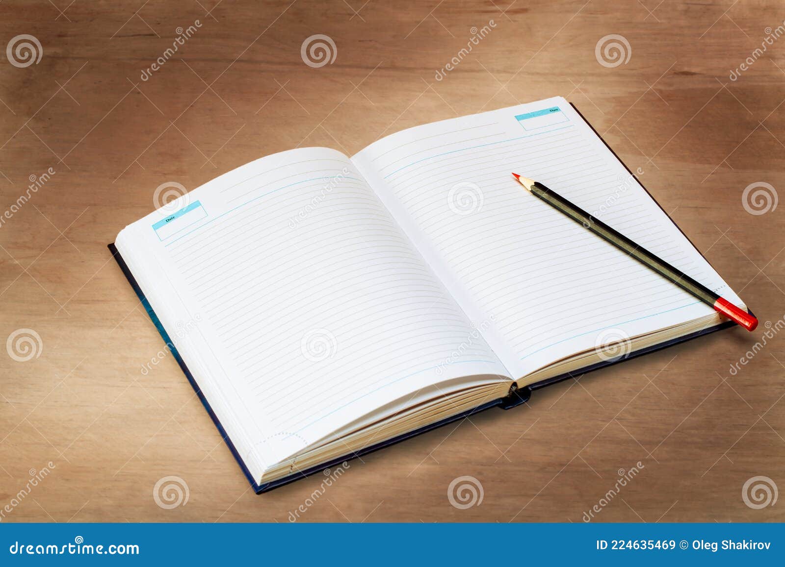 Diary and Pencil Lie on a Wooden Background Stock Image - Image of ...