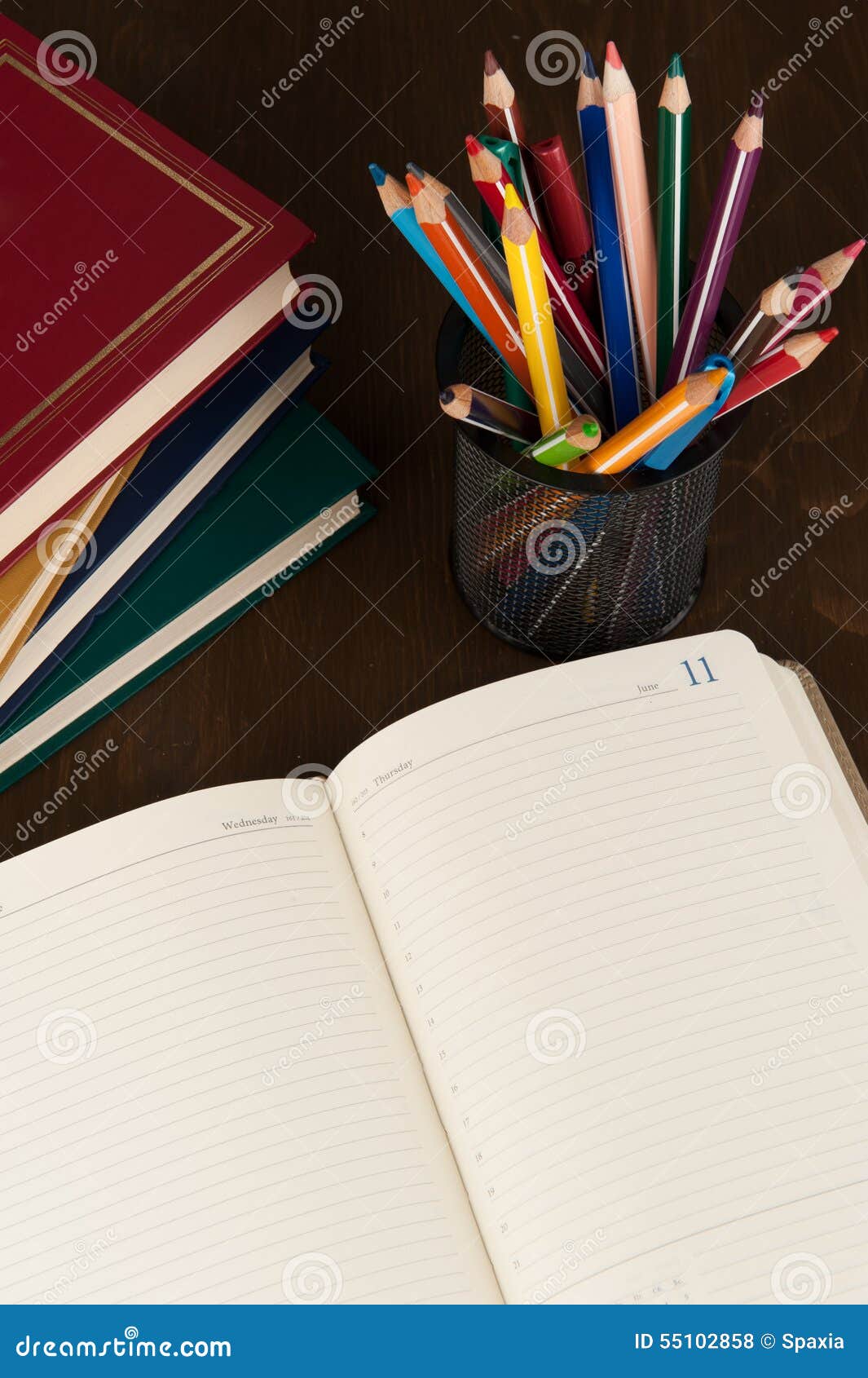 Diary and pencils stock photo. Image of notebook, pencil - 55102858