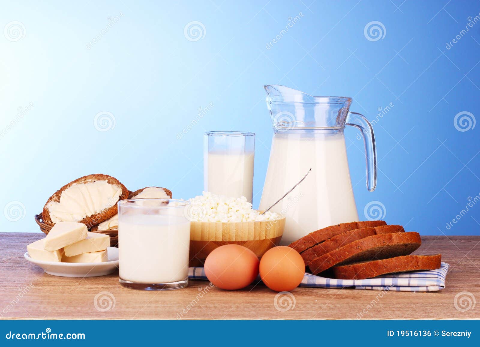 Diary products stock photo. Image of table, blue, butter - 19516136