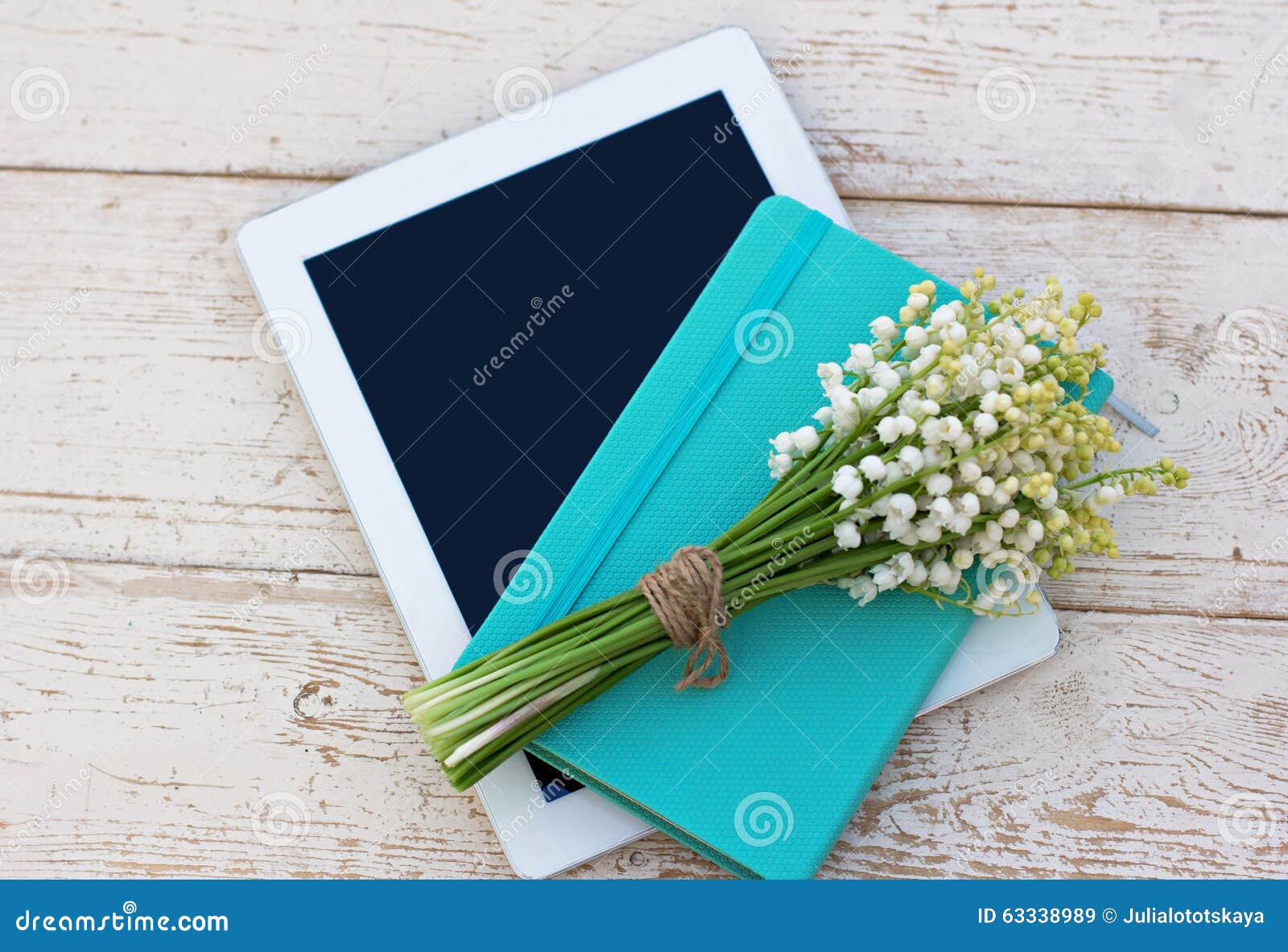 Diary, a Tablet Computerand Lilies of Valley Stock Image - Image of ...