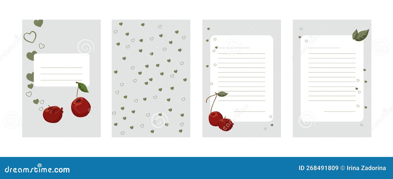 Template Note Books or Diary Two Cover, Three Pages Cherry and Hearts ...