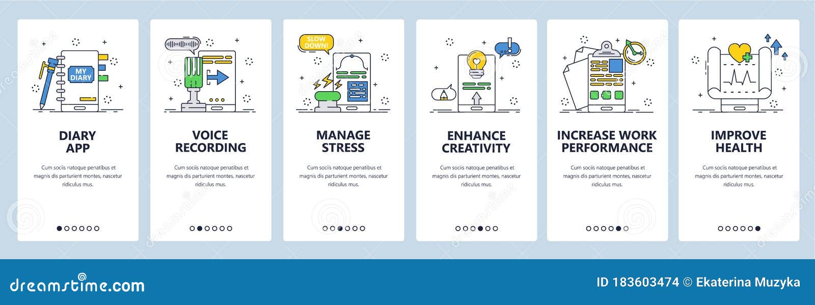 Diary Website and Mobile App Onboarding Screens Vector Template Stock ...