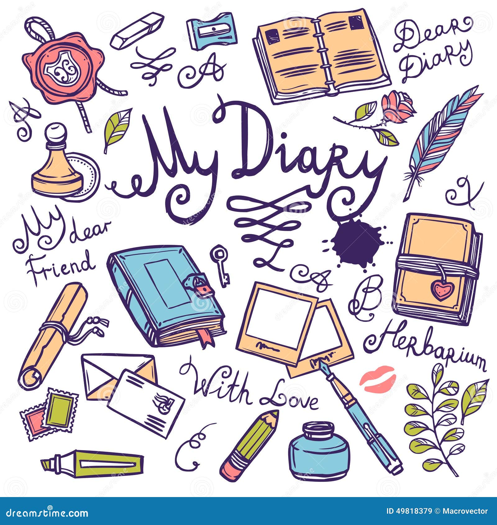 Diary Writing Instrument Set Stock Vector - Illustration of memo ...