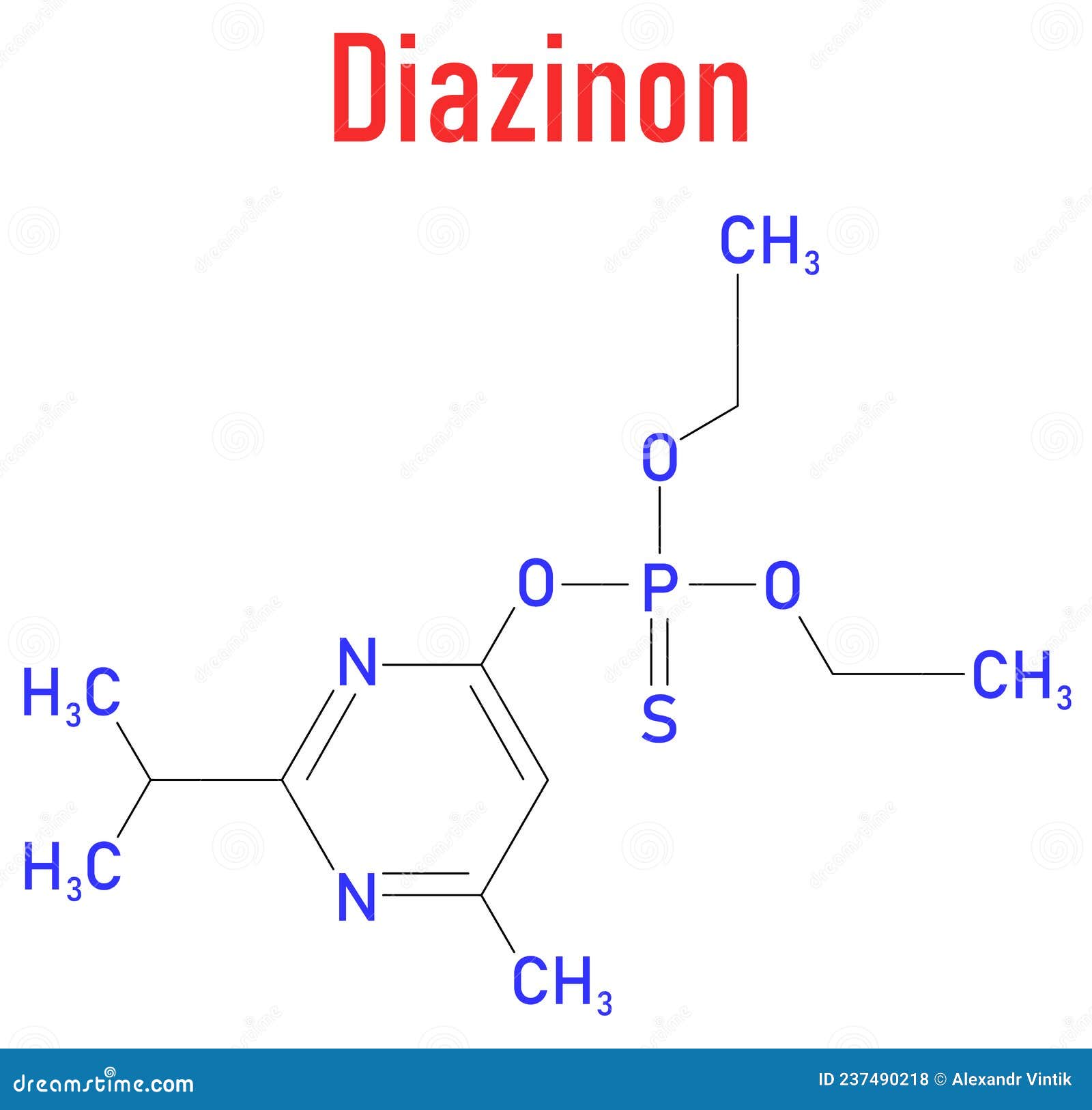 Diazinon or Dimpylate Organophosphate Insecticide Molecule. Skeletal ...