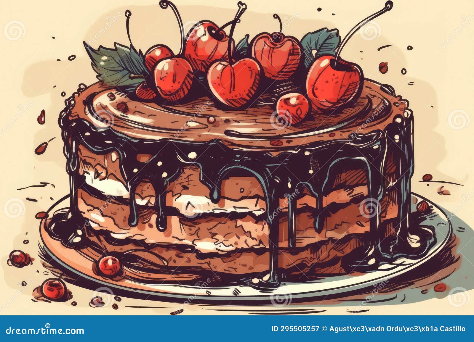 Dibujo Acuarela De Una Torta. Stock de ilustración - Ilustración de ...