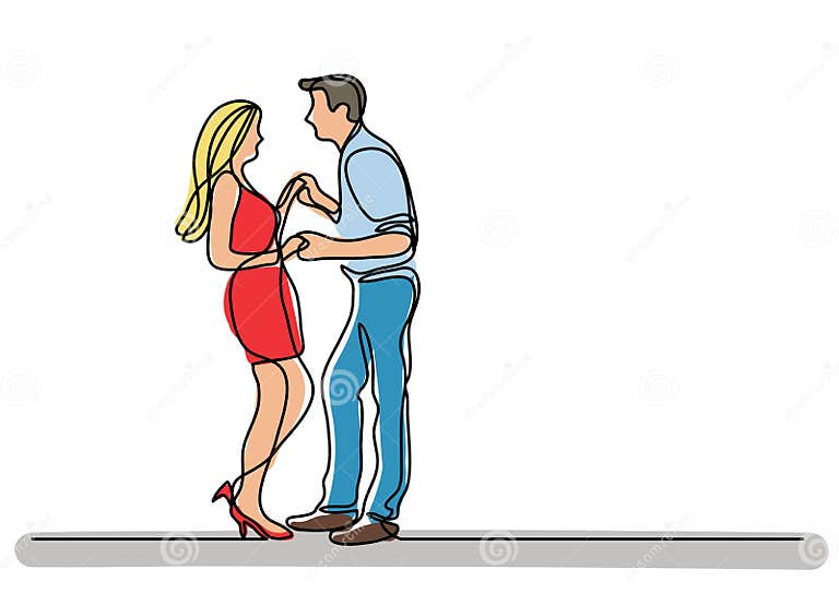 Dibujo Continuo De La Pareja Bailarina Ilustración Del Vector Ilustración De Amistad