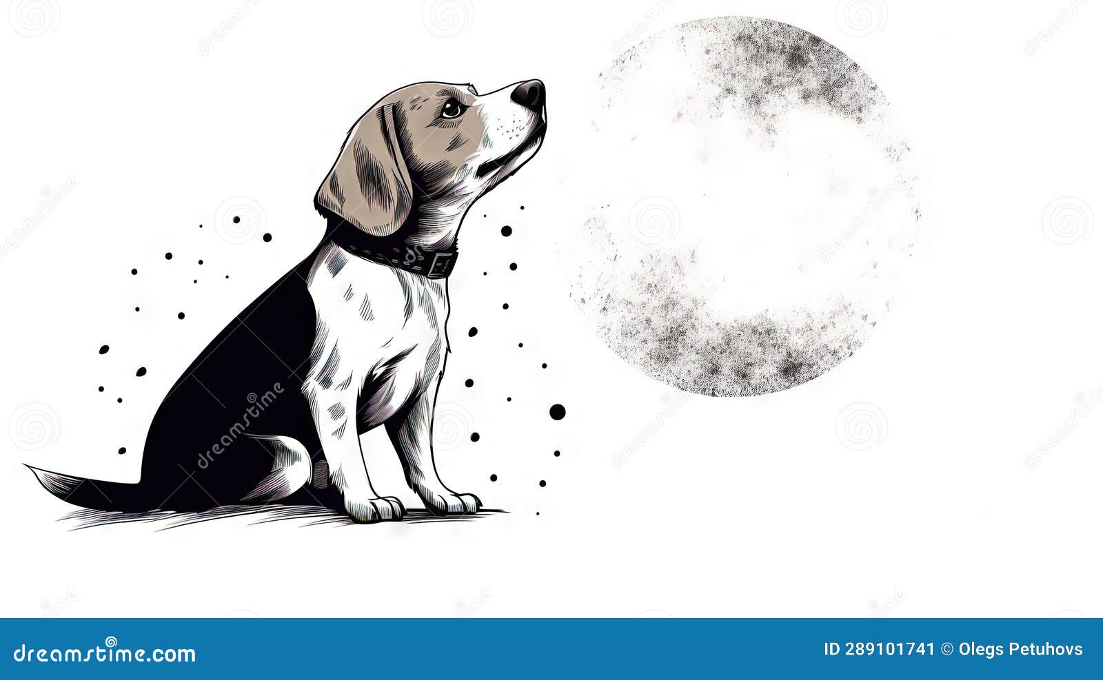 Dibujo De Un Perro Mirando a Una Luna Llena Stock de ilustración ...