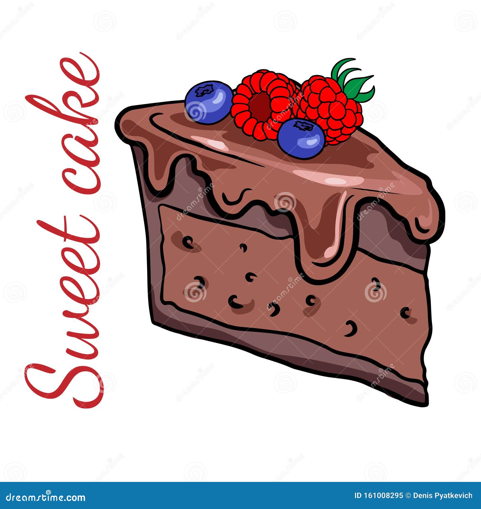 Dibujo De Un Trozo De Pastel De Chocolate Con Bayas, Frambuesas Y ... Dibujo De Un Trozo De Pastel De Chocolate Con Bayas, Frambuesas Y ...