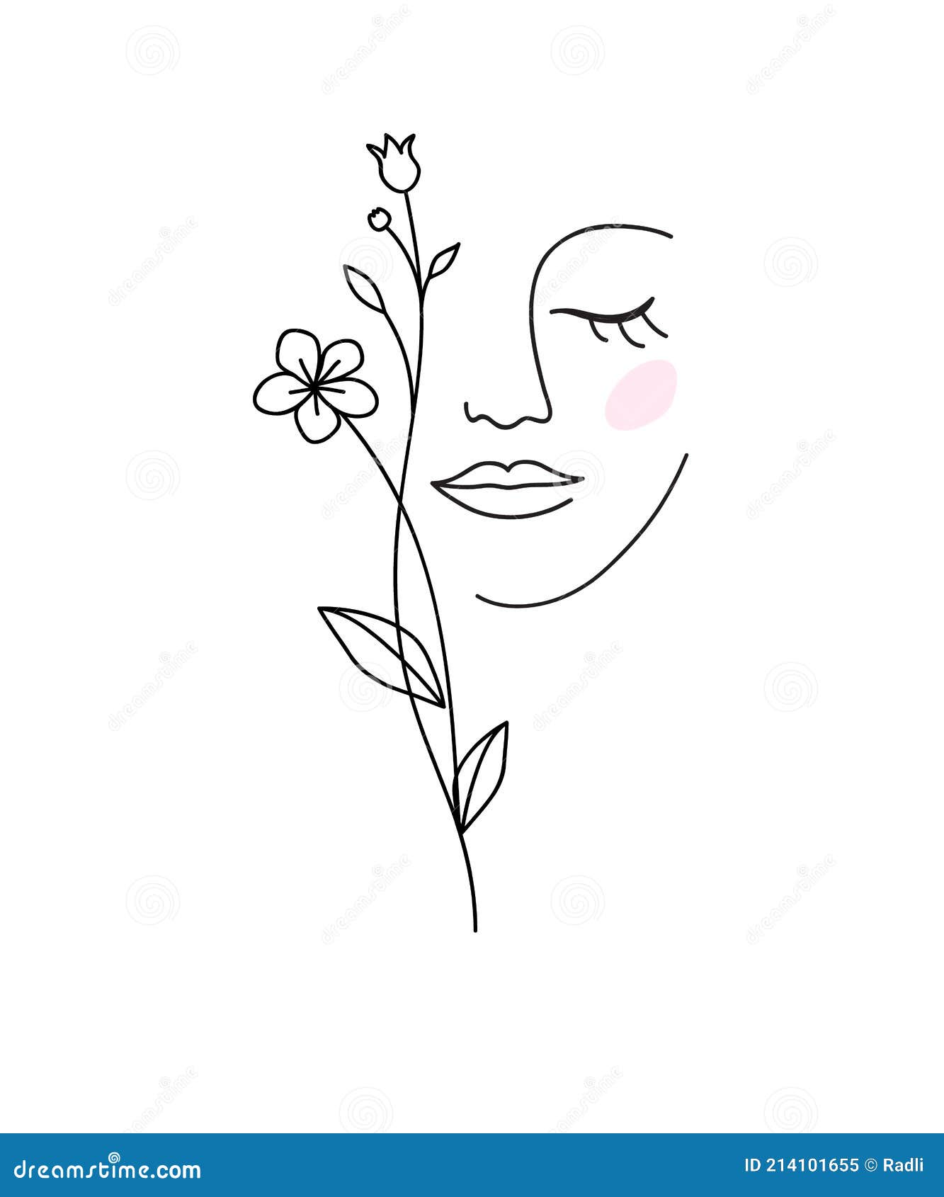 Dibujo De Una Línea Abstracto Hermosa Chica Con Flor Icono De Belleza