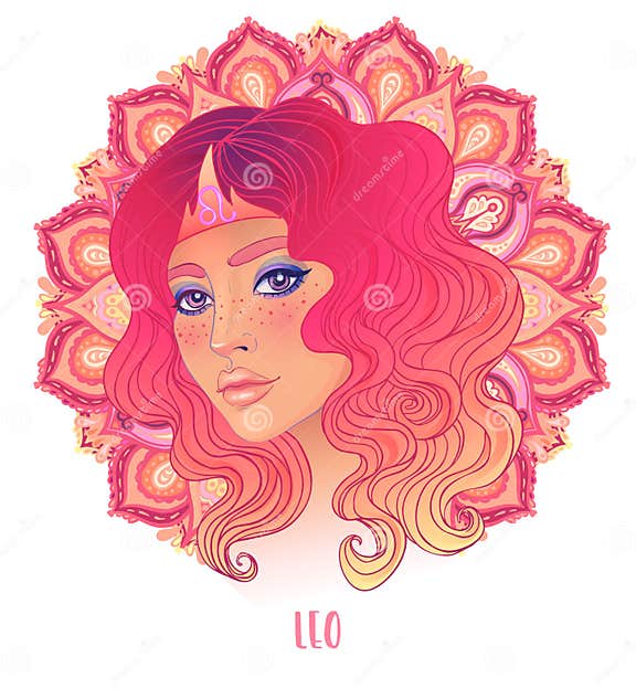 Dibujo Del Letrero Astrológico Leo Como Una Bella Chica Sobre Un Patrón