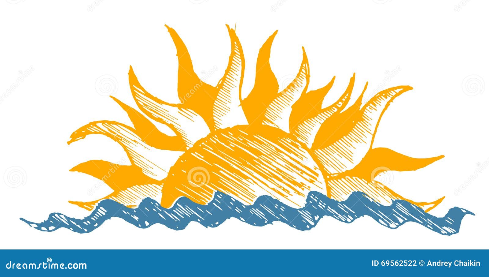 Dibujo del sol y del mar ilustración del vector. Ilustración de pluma ...