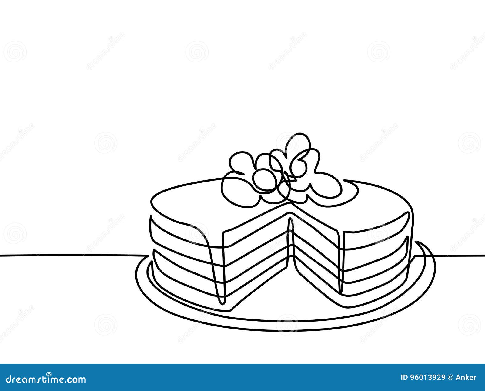 Dibujo Lineal Continuo De La Torta Grande Ilustración del Vector ...