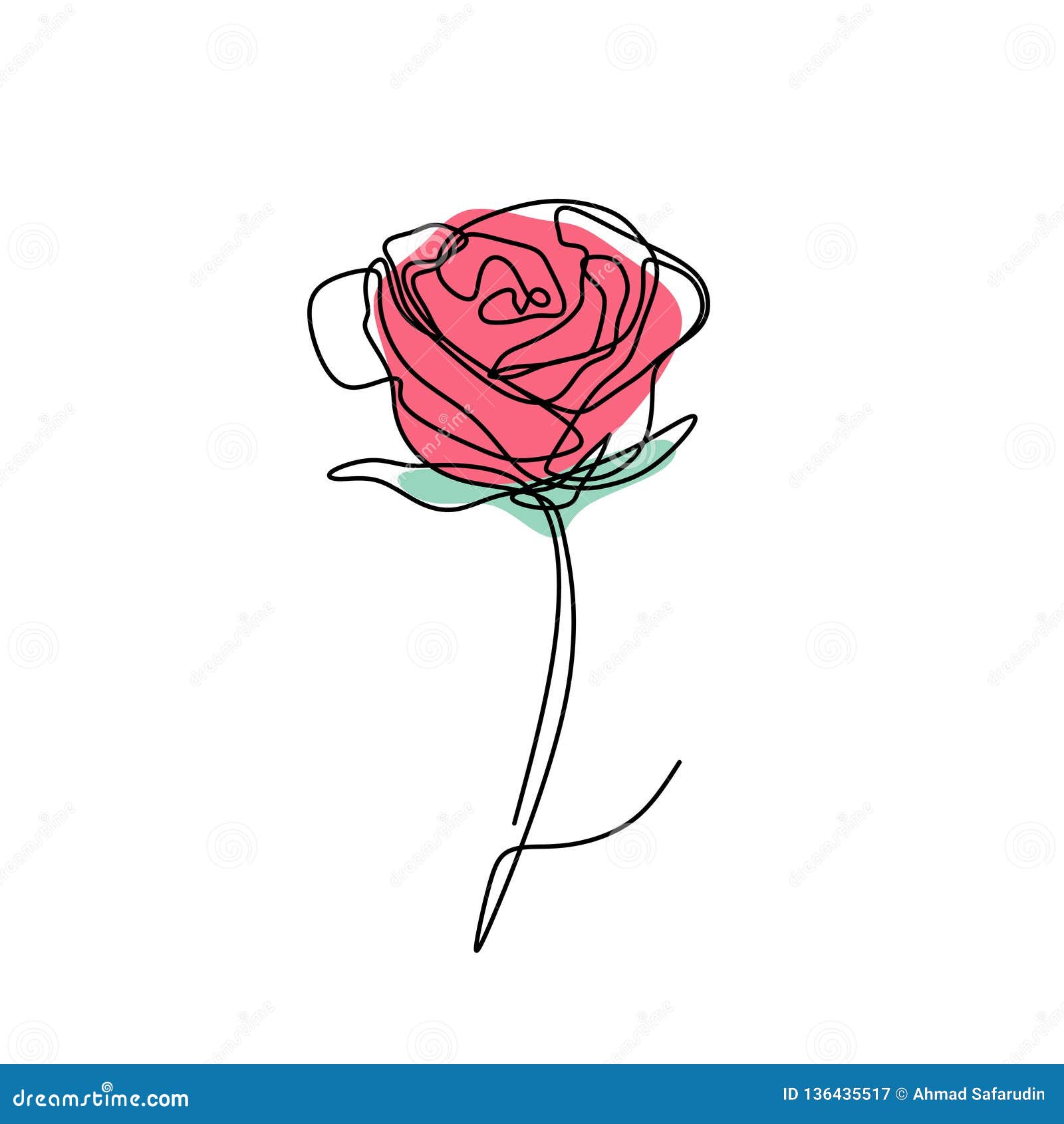 Dibujo Lineal Continuo Del Vector Color De Rosa De La Flor Ilustración ...