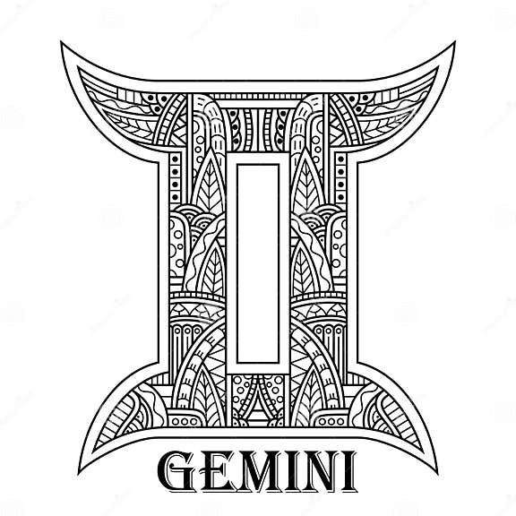 Dibujo A Mano De Gemini En Estilo Zentángulo Ilustración Del Vector