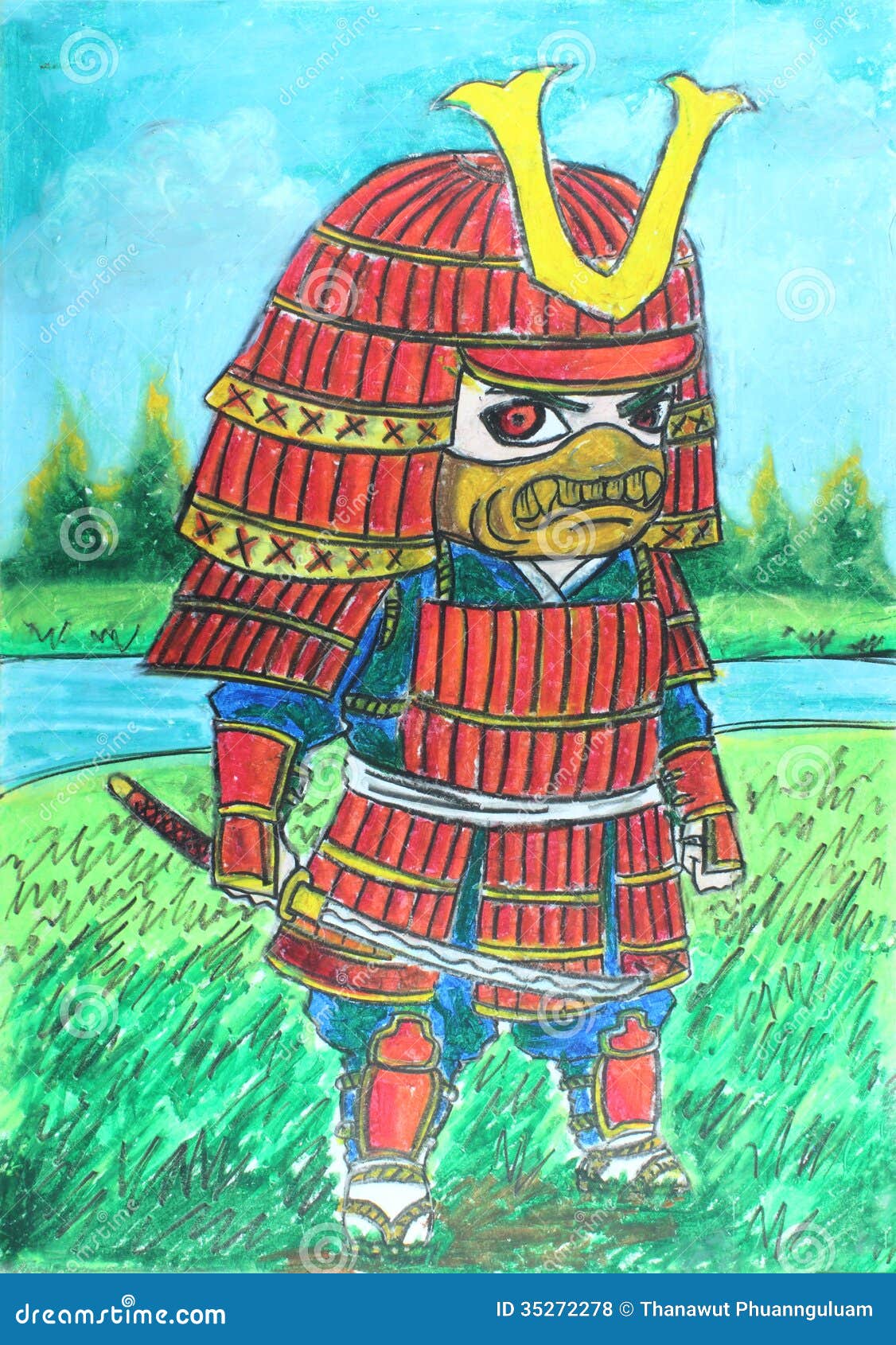 Dibujo rojo del samurai stock de ilustración. Ilustración de japonés ...