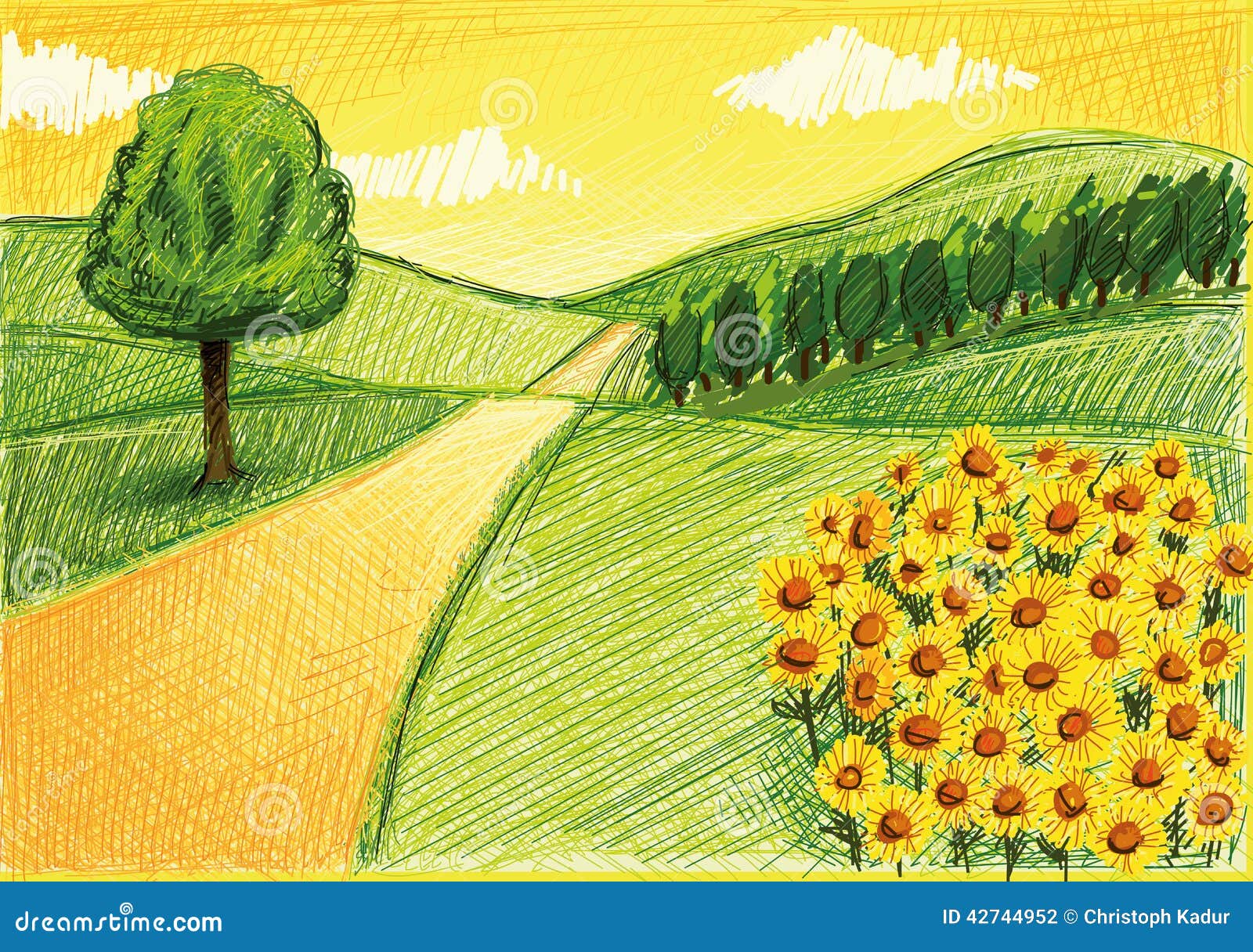 Dibujo Simple De Un Paisaje Stock de ilustración - Ilustración de ...