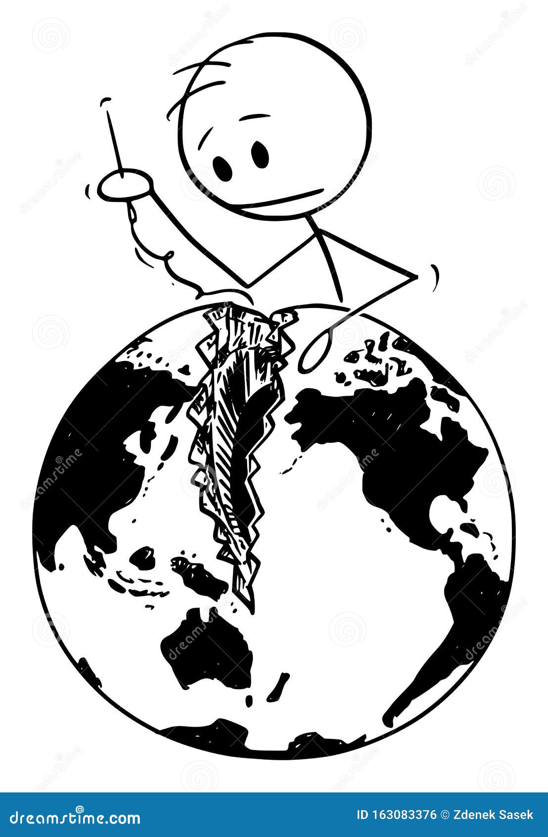 Dibujo Vectorial Ilustración Del Hombre Cosiendo La Tierra Rota O