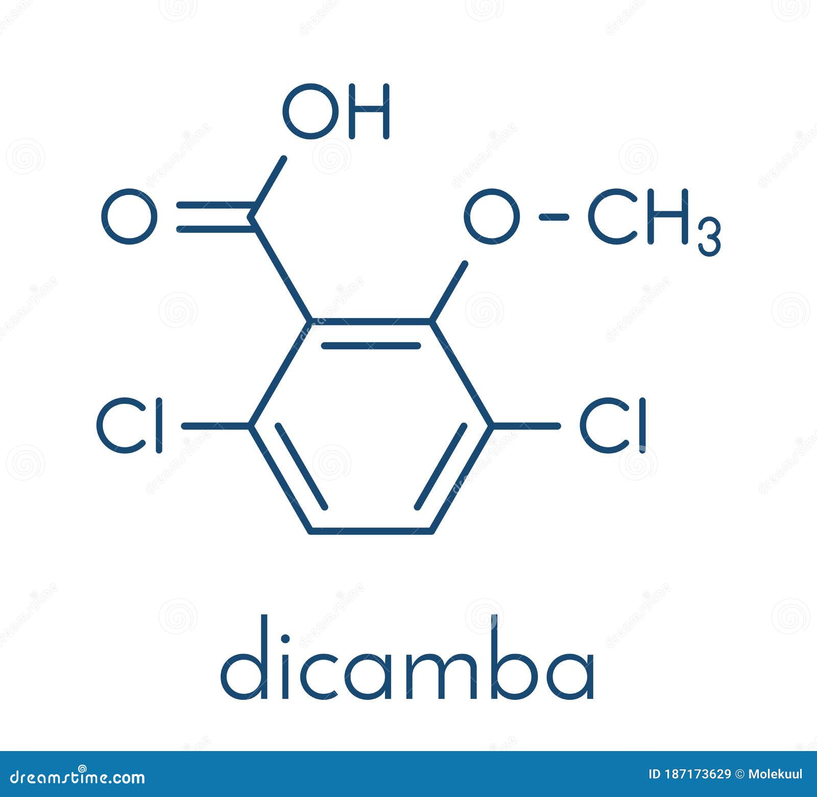 Dicamba Molecule, Structural Chemical Formula, Ball-and-stick Model ...