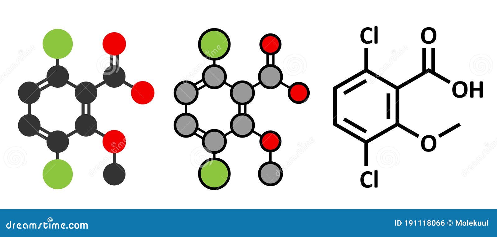 Dicamba Molecule 3d, Molecular Structure, Ball And Stick Model ...