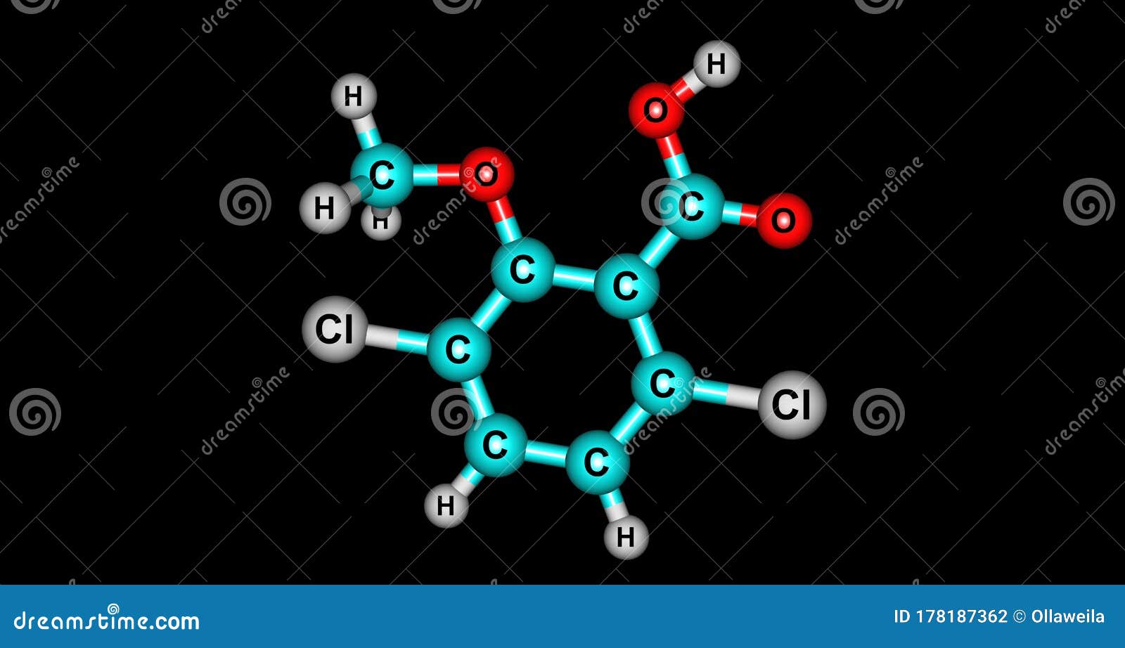 Dicamba Molecular Structure Isolated on Black Stock Illustration ...