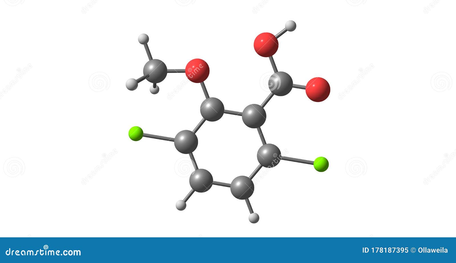Dicamba C8H6Cl2O3 Molecule. It Is Used As A Herbicide. Skeletal ...