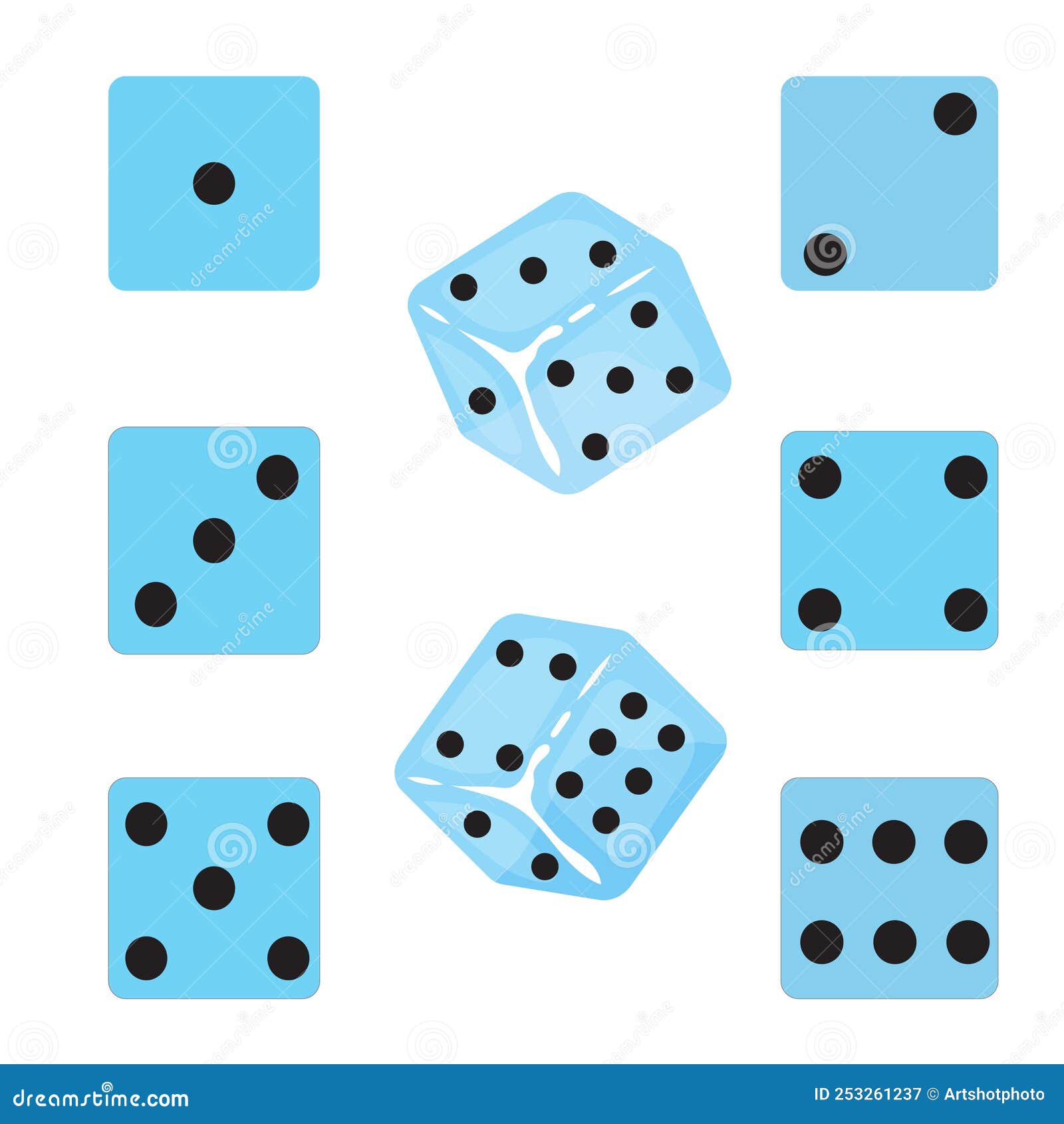 Blue Dice Set in Different Positions Stock Vector - Illustration of ...