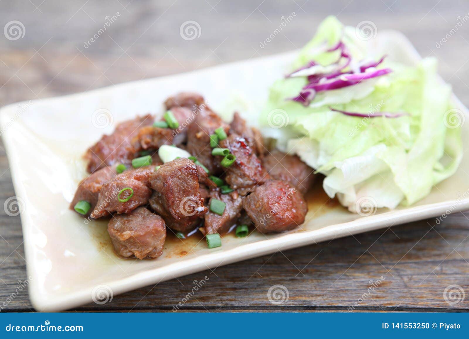 Dice Beef Steak Japanese Style Stock Photo - Image of closeup, diet ...