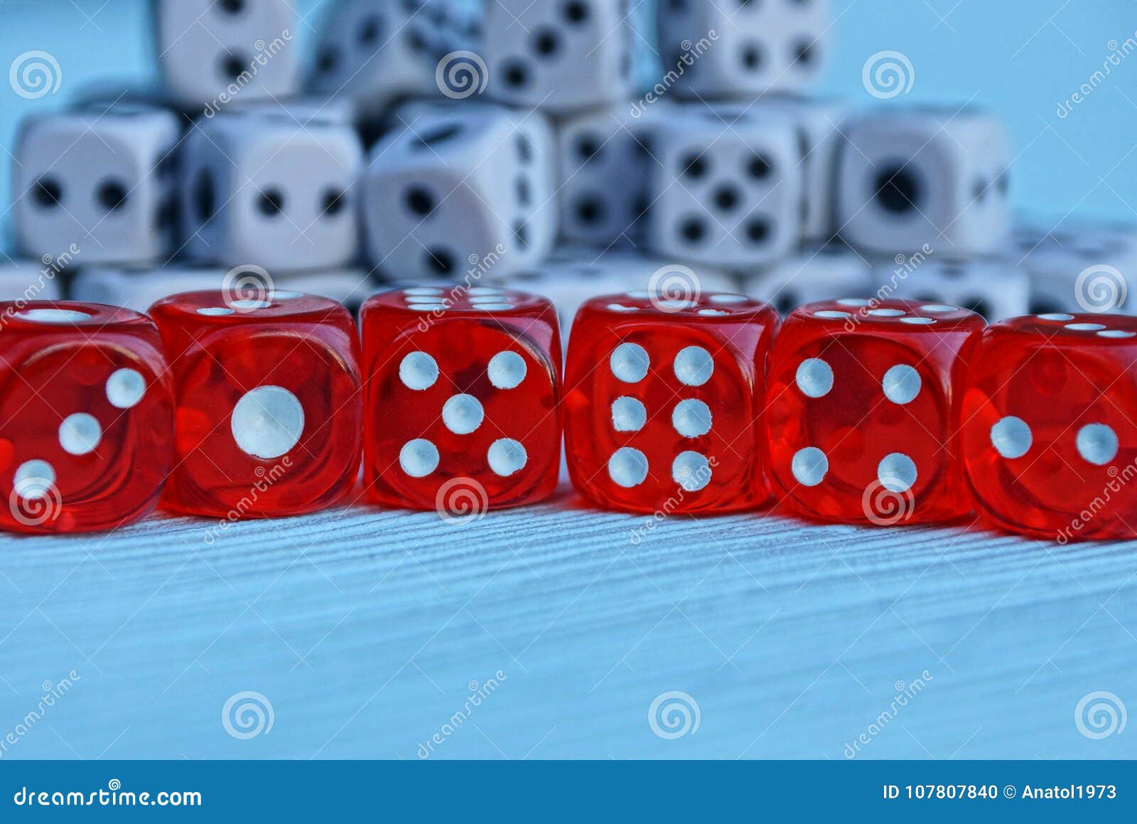 A Row of Red Dice on a Blue Background Stock Photo - Image of color ...