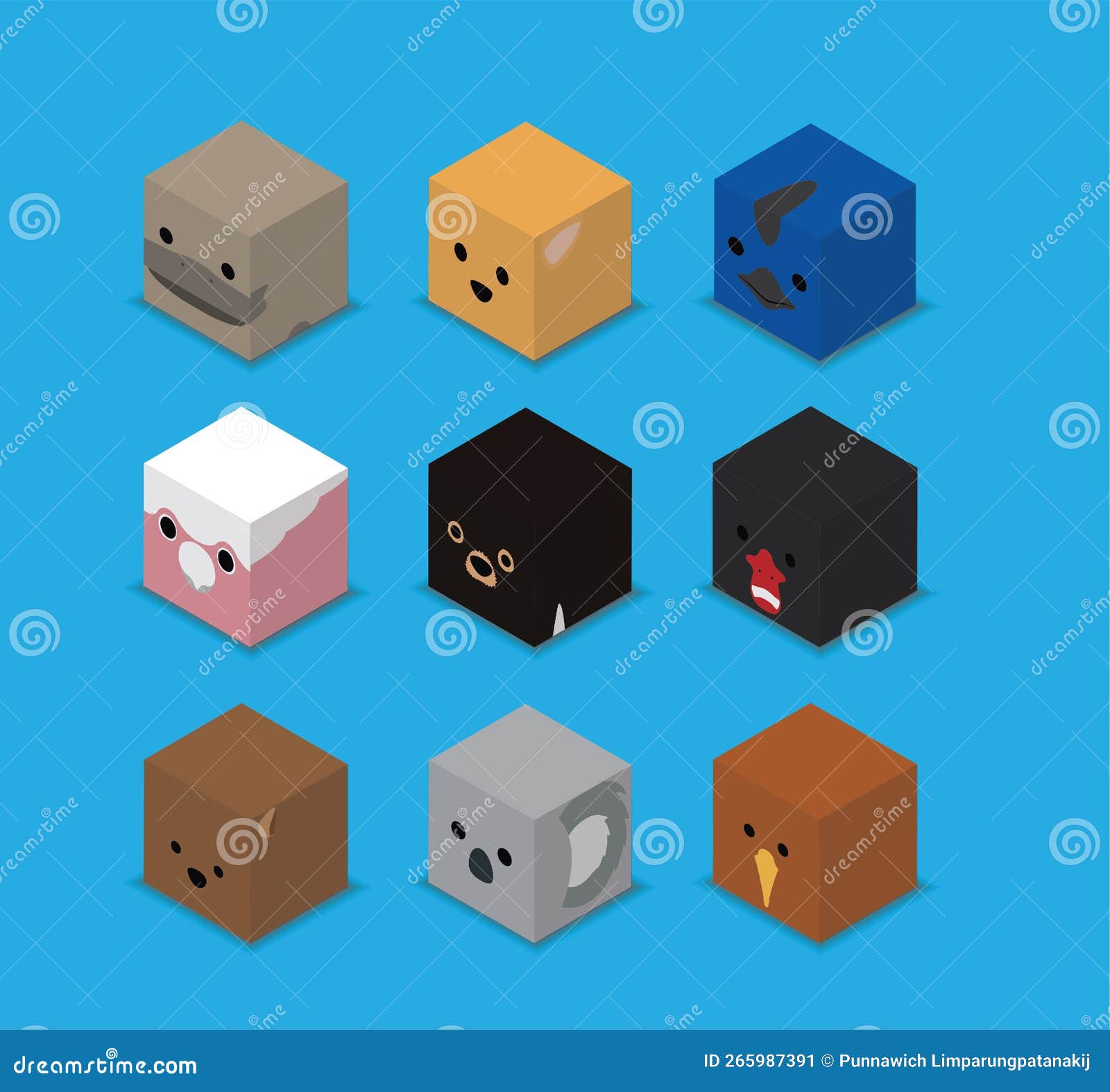 Dice Box 3D Character Australia Animal Set Cartoon Vector Stock Vector ...