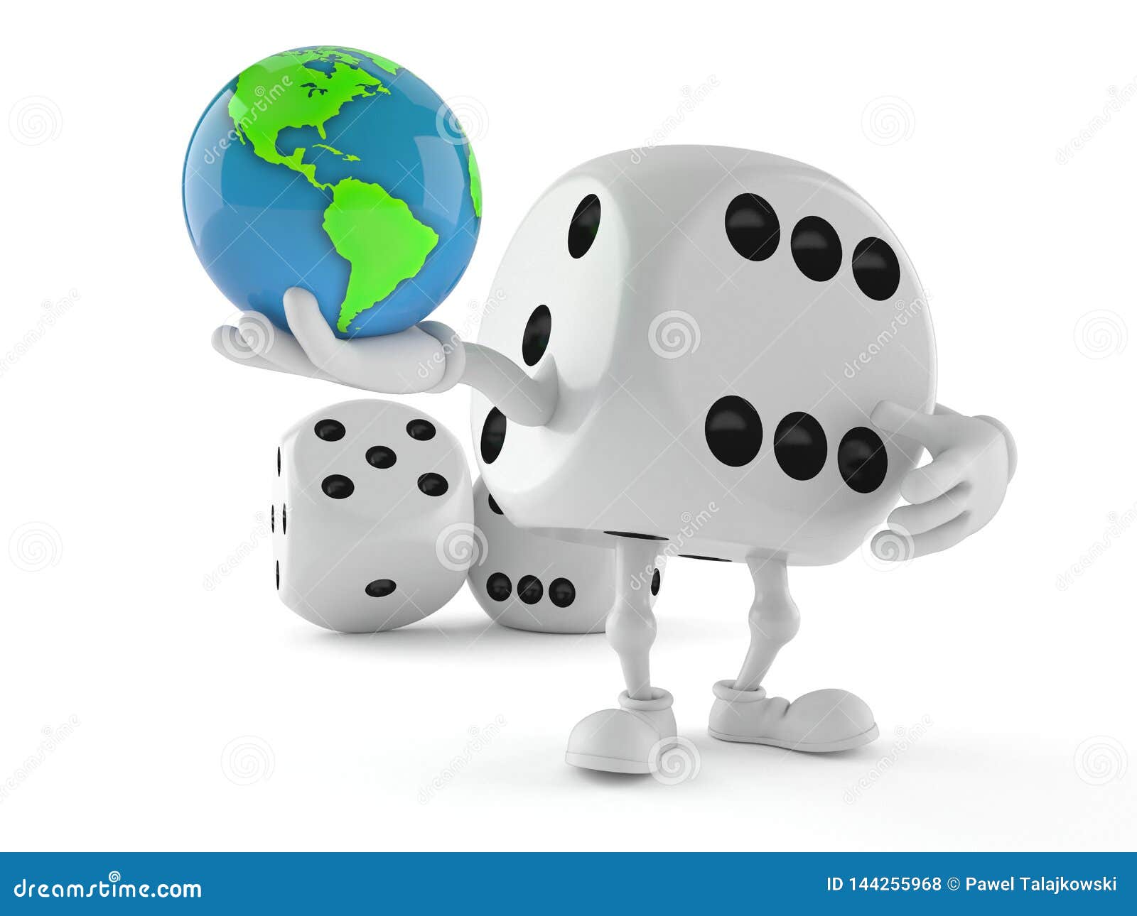 Dice Character Holding World Globe Stock Illustration - Illustration of ...