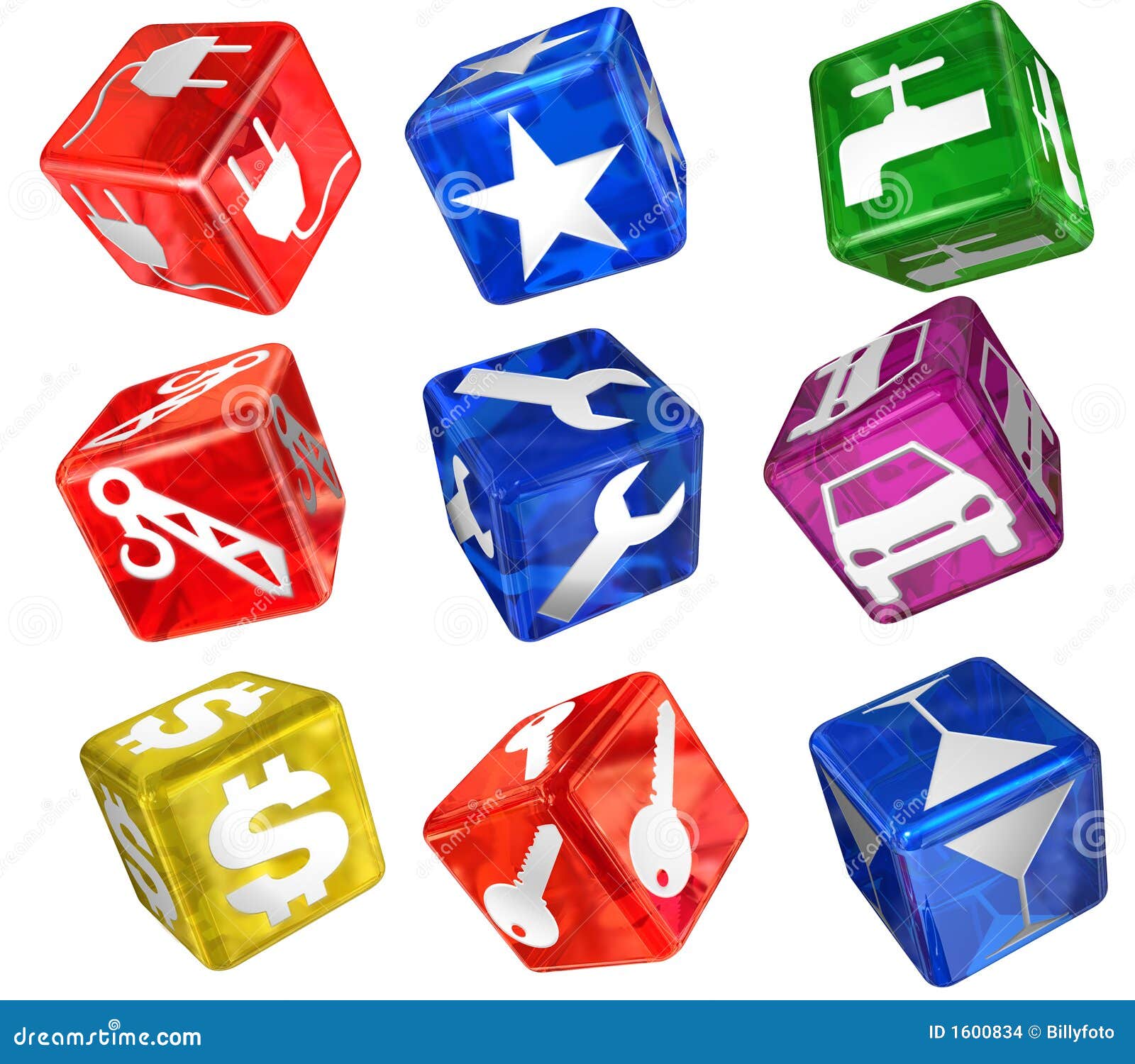 Dice with comon symbols stock photo. Image of symbols - 1600834