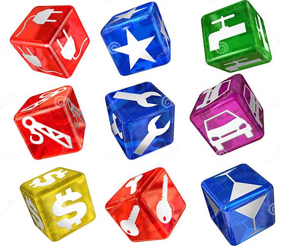 Dice with comon symbols stock photo. Image of symbols - 1600834